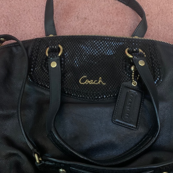 Coach | Bags | Coach Black Leather Shoulder Handbag Embossed Front ...